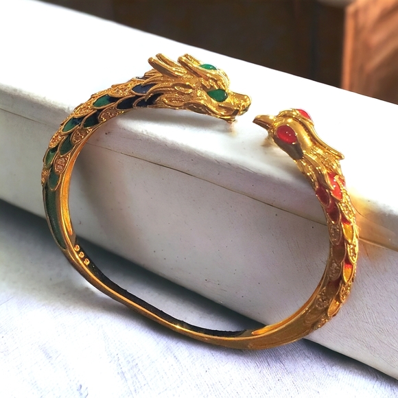 Jewelry | 18k Gold Plated Dragon Fiery Phoenix Bangle Bracelet | Poshmark